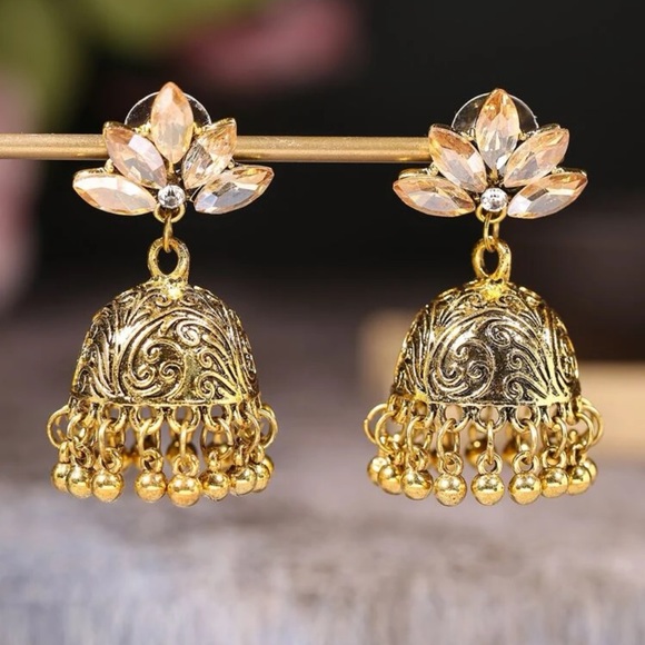 Jewelry | Indian Jhumka Rhinestone Gold Color Drop Earrings | Poshmark